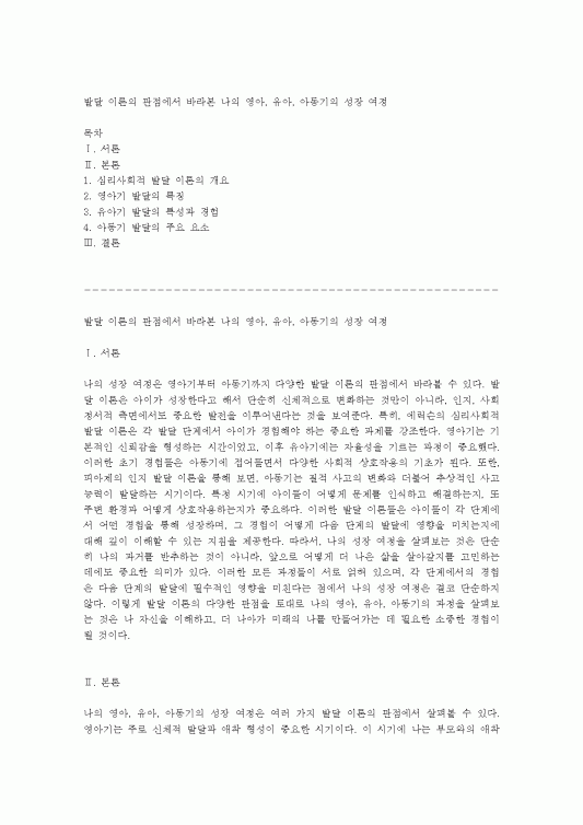 발달 이론의 관점에서 바라본 나의 영아, 유아, 아동기의 성장 여정