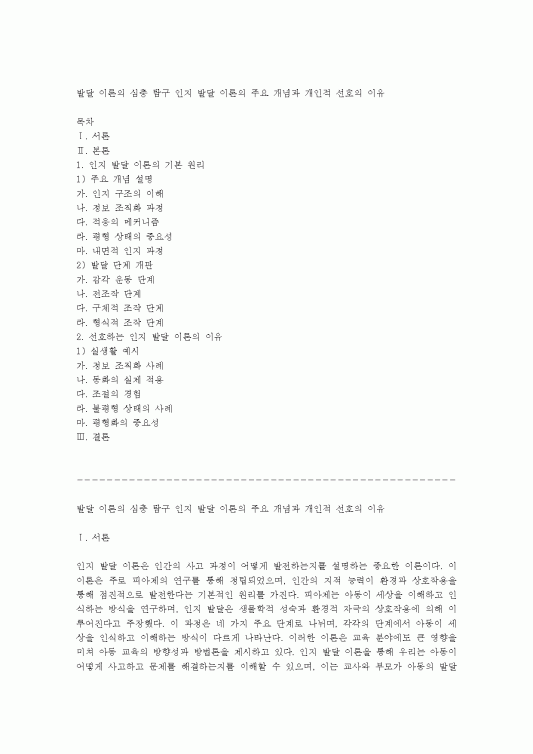 발달 이론의 심층 탐구 인지 발달 이론의 주요 개념과 개인적 선호의 이유