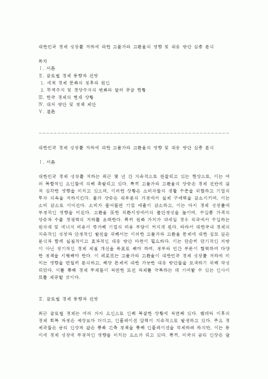 대한민국 경제 성장률 저하에 대한 고물가와 고환율의 영향 및 대응 방안 심층 분석