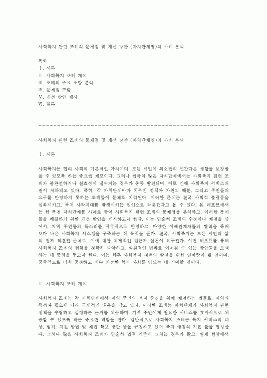 사회복지 관련 조례의 문제점 및 개선 방안 (자치단체명)의 사례 분석