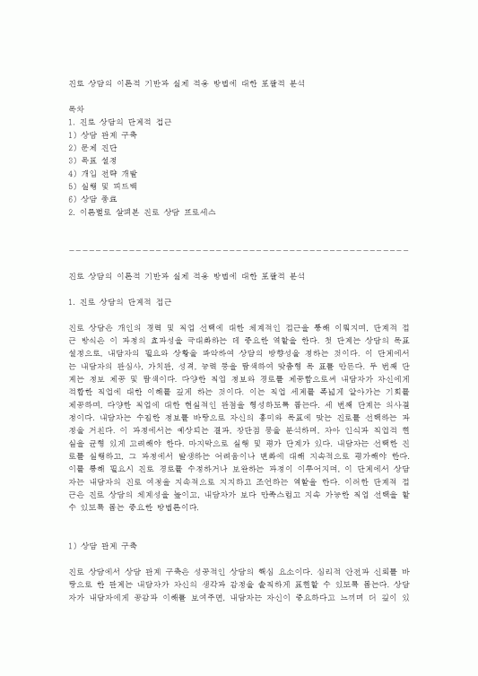 진로 상담의 이론적 기반과 실제 적용 방법에 대한 포괄적 분석