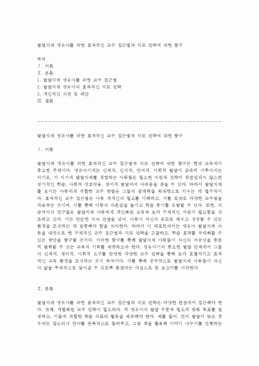발달지체 영유아를 위한 효과적인 교수 접근법과 지도 전략에 대한 탐구