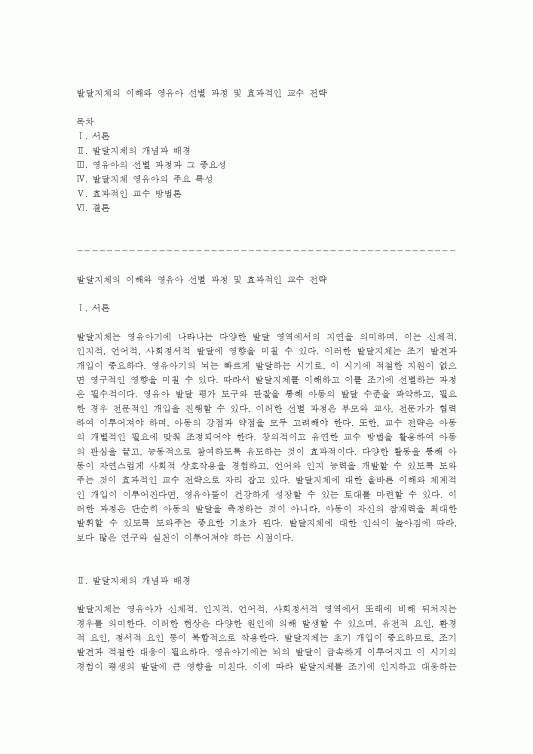 발달지체의 이해와 영유아 선별 과정 및 효과적인 교수 전략