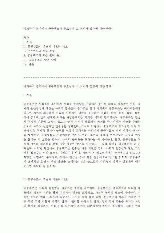 사회복지 분야에서 공공부조의 중요성과 그 거시적 접근에 대한 탐구