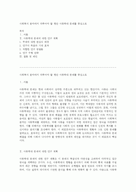 사회복지 분야에서 다루어야 할 현안 아동학대 문제를 중심으로