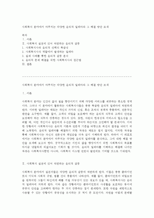 사회복지 분야에서 마주치는 다양한 윤리적 딜레마와 그 해결 방안 모색
