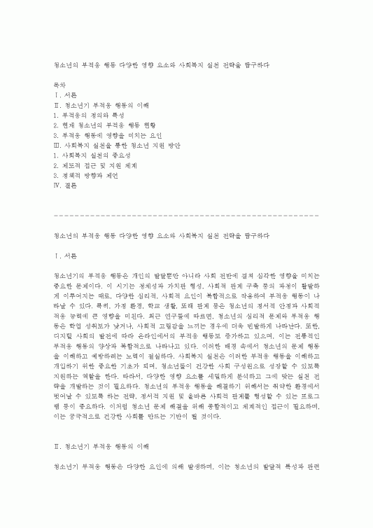 청소년의 부적응 행동 다양한 영향 요소와 사회복지 실천 전략을 탐구하다