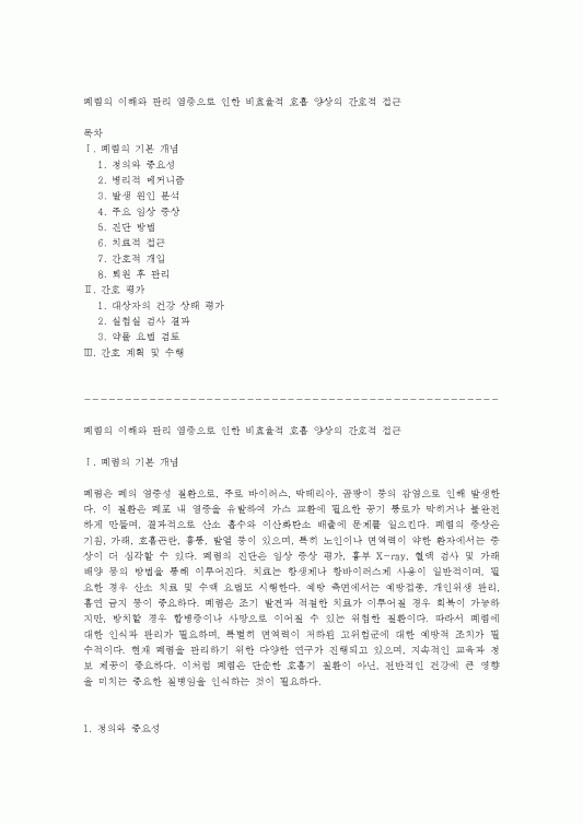 폐렴의 이해와 관리 염증으로 인한 비효율적 호흡 양상의 간호적 접근
