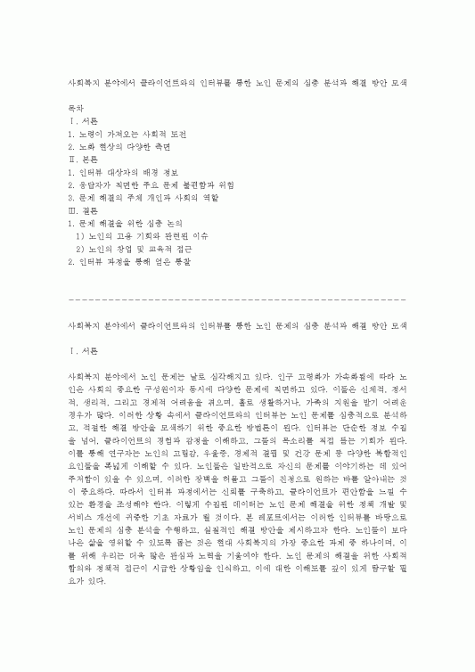 사회복지 분야에서 클라이언트와의 인터뷰를 통한 노인 문제의 심층 분석과 해결 방안 모색