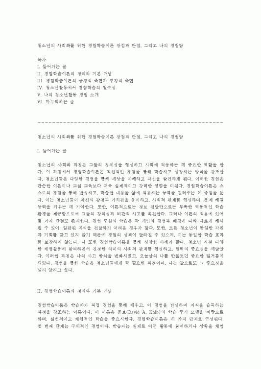 청소년의 사회화를 위한 경험학습이론 장점과 단점, 그리고 나의 경험담