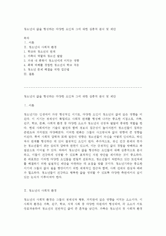 청소년의 삶을 형성하는 다양한 요인과 그에 대한 심층적 분석 및 제안