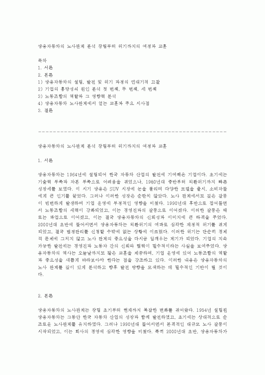 쌍용자동차의 노사관계 분석 창립부터 위기까지의 여정과 교훈