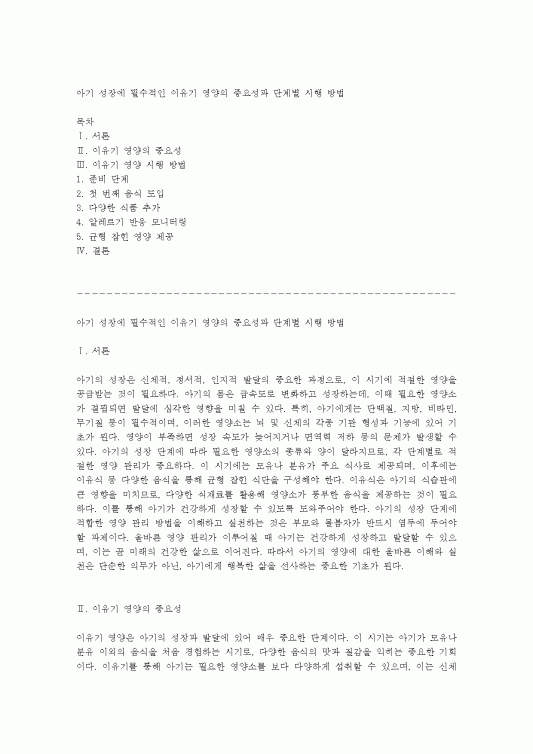 아기 성장에 필수적인 이유기 영양의 중요성과 단계별 시행 방법