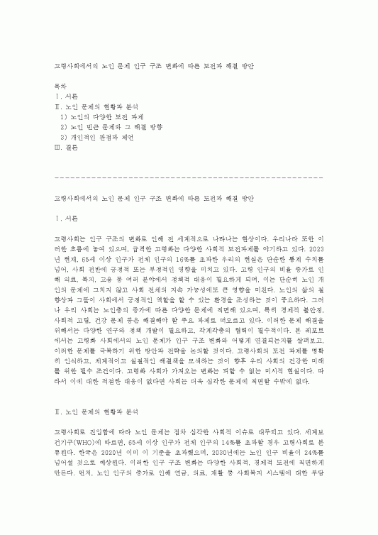 고령사회에서의 노인 문제 인구 구조 변화에 따른 도전과 해결 방안