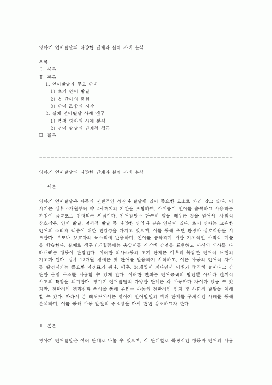 영아기 언어발달의 다양한 단계와 실제 사례 분석