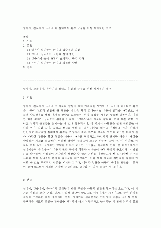 영아기, 걸음마기, 유아기의 실내놀이 환경 구성을 위한 체계적인 접근