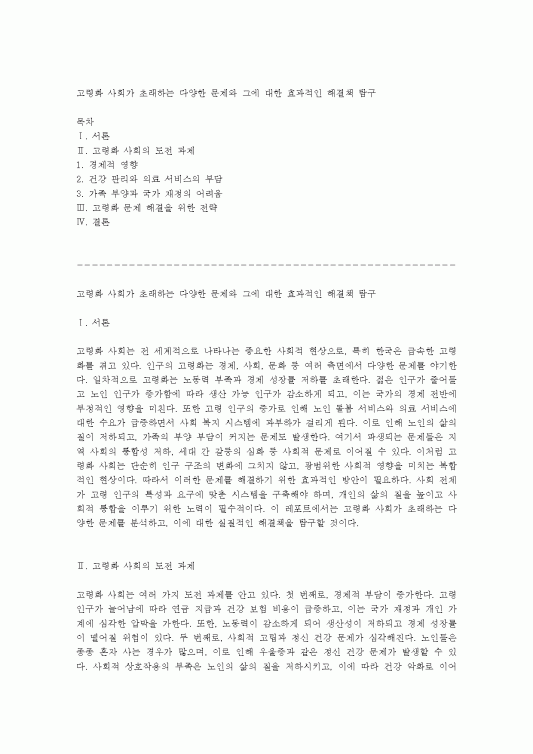 고령화 사회가 초래하는 다양한 문제와 그에 대한 효과적인 해결책 탐구