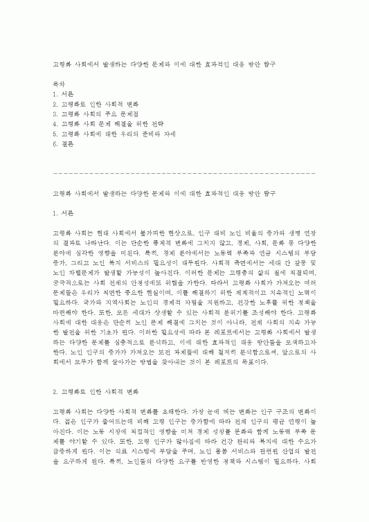 고령화 사회에서 발생하는 다양한 문제와 이에 대한 효과적인 대응 방안 탐구