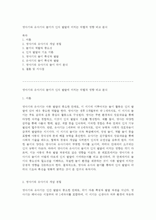 영아기와 유아기의 놀이가 인지 발달에 미치는 차별적 영향 비교 분석