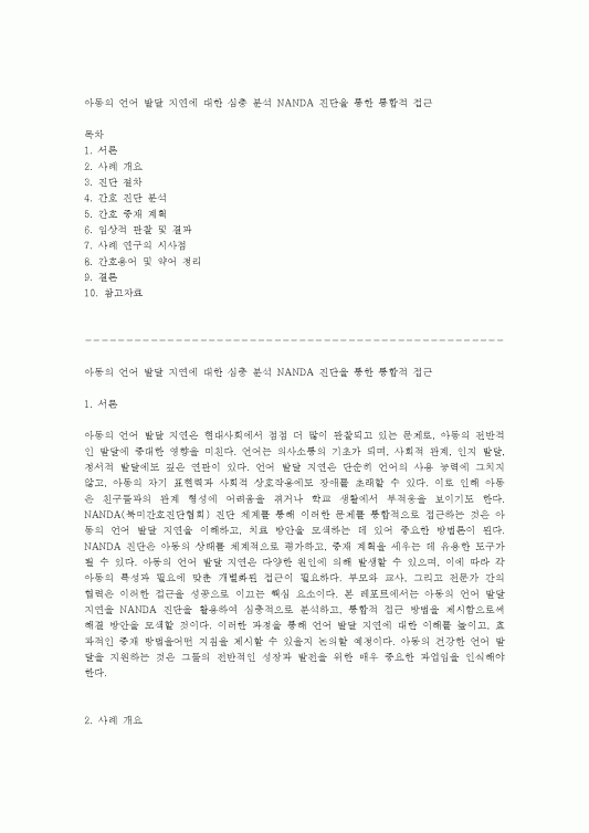 아동의 언어 발달 지연에 대한 심층 분석 NANDA 진단을 통한 통합적 접근