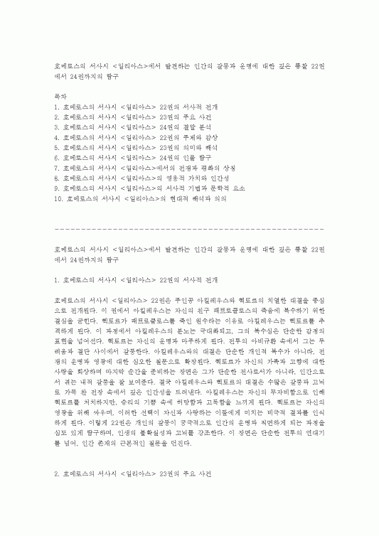 호메로스의 서사시 일리아스에서 발견하는 인간의 갈등과 운명에 대한 깊은 통찰 22권에서 24권까지의 탐구
