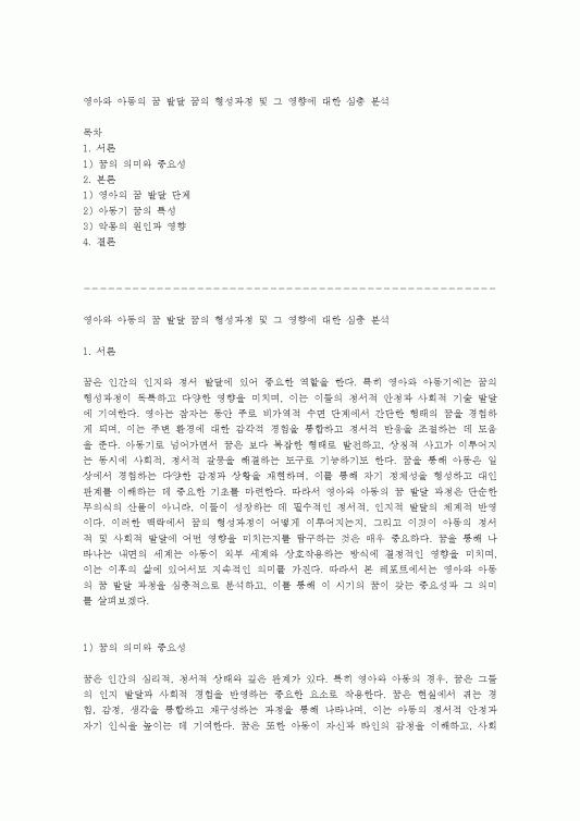 영아와 아동의 꿈 발달 꿈의 형성과정 및 그 영향에 대한 심층 분석