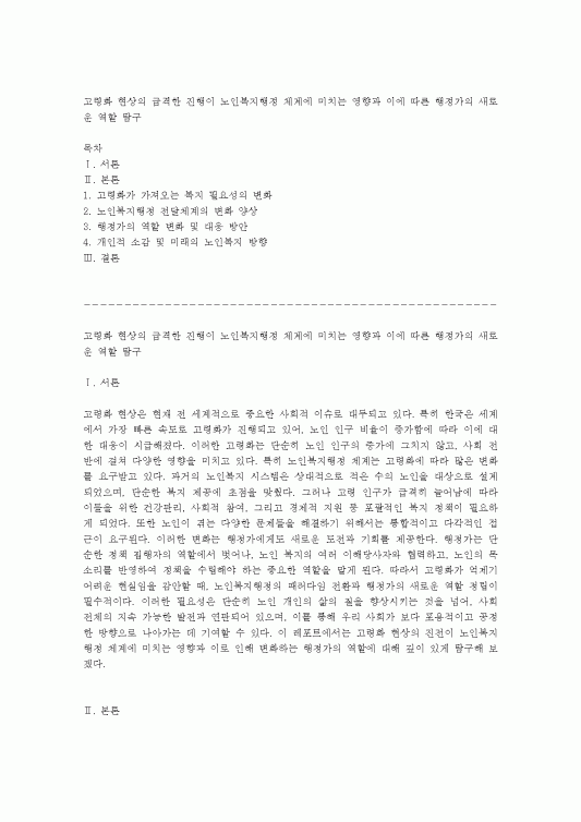 고령화 현상의 급격한 진행이 노인복지행정 체계에 미치는 영향과 이에 따른 행정가의 새로운 역할 탐구