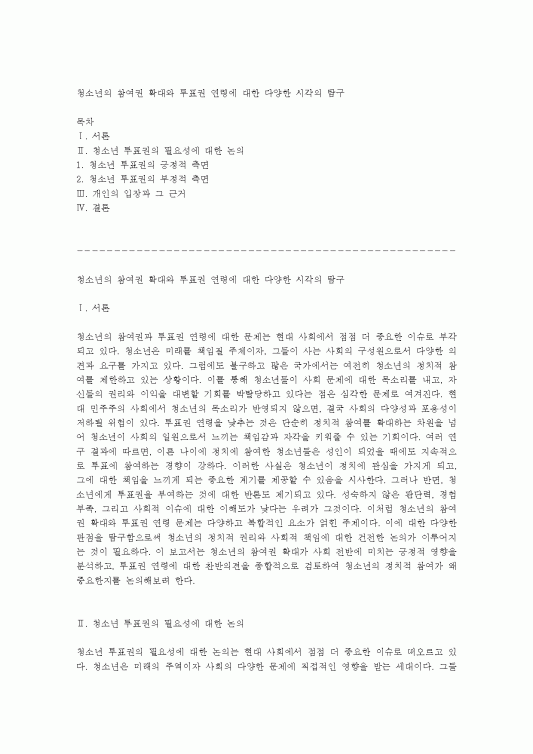 청소년의 참여권 확대와 투표권 연령에 대한 다양한 시각의 탐구