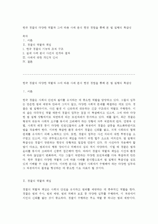 한국 경찰의 다양한 역할과 그에 따른 사례 분석 현장 경험을 통해 본 법 집행의 복잡성