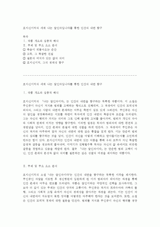 호시신이치의 세계 나는 살인자입니다를 통한 인간의 내면 탐구