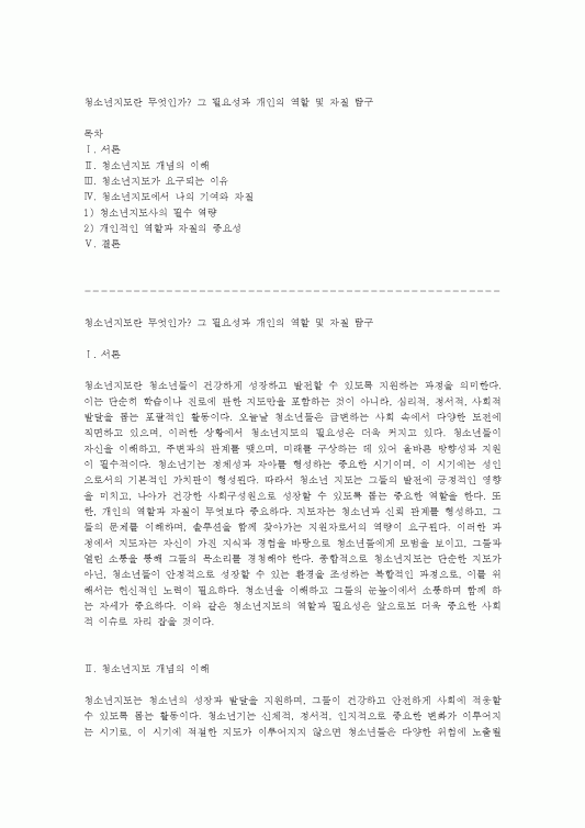 청소년지도란 무엇인가 그 필요성과 개인의 역할 및 자질 탐구
