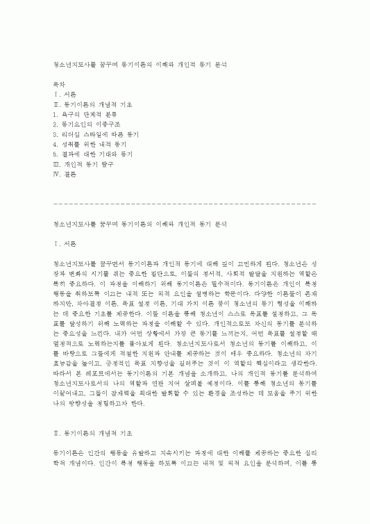 청소년지도사를 꿈꾸며 동기이론의 이해와 개인적 동기 분석