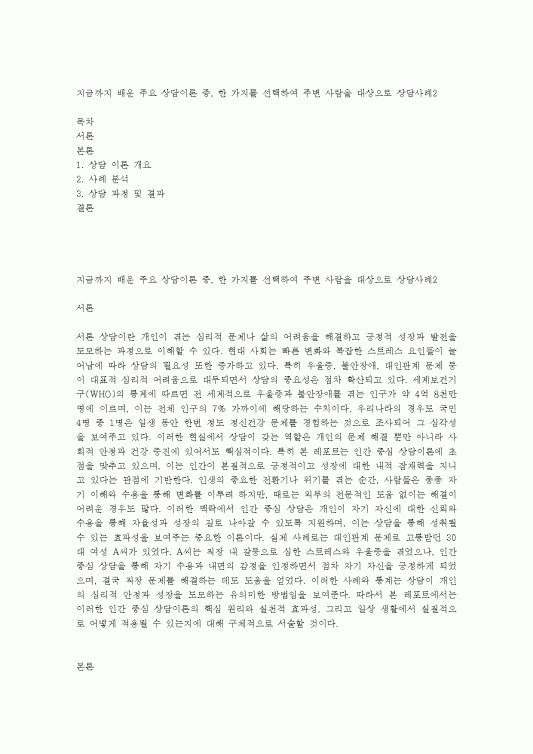 지금까지 배운 주요 상담이론 중, 한 가지를 선택하여 주변 사람을 대상으로 상담사례2