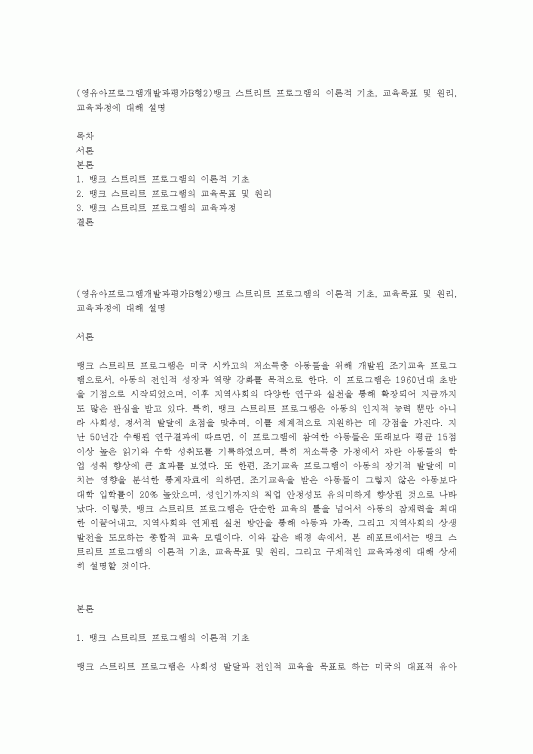(영유아프로그램개발과평가B형2)뱅크 스트리트 프로그램의 이론적 기초, 교육목표 및 원리, 교육과정에 대해 설명
