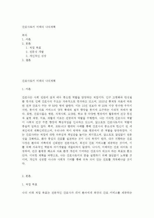 간호사로서 미래의 나의계획
