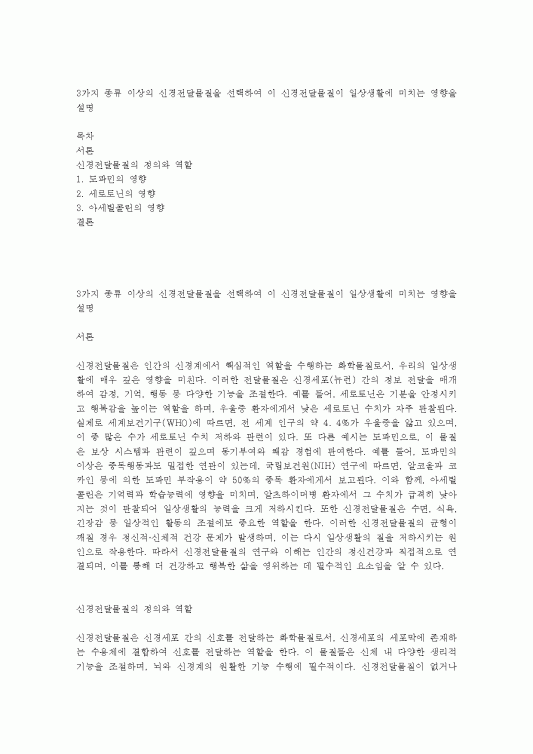 신경전달물질의 정의와 역할