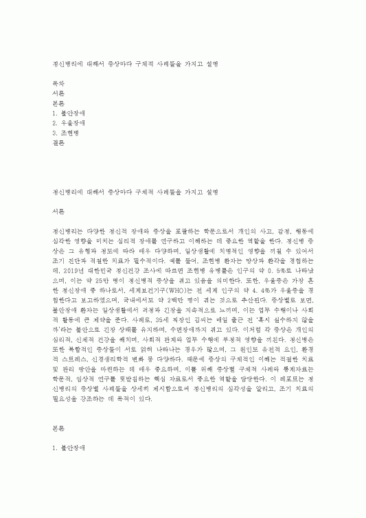 정신병리에 대해서 증상마다 구체적 사례들을 가지고 설명
