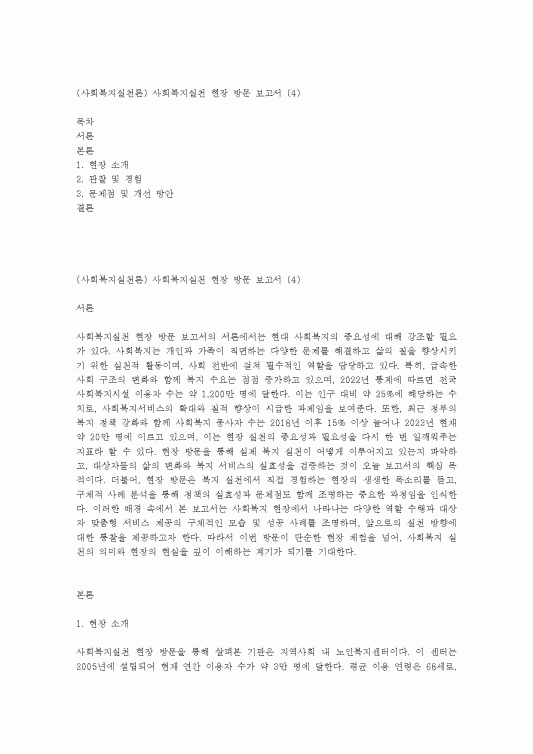 (사회복지실천론) 사회복지실천 현장 방문 보고서 (4)
