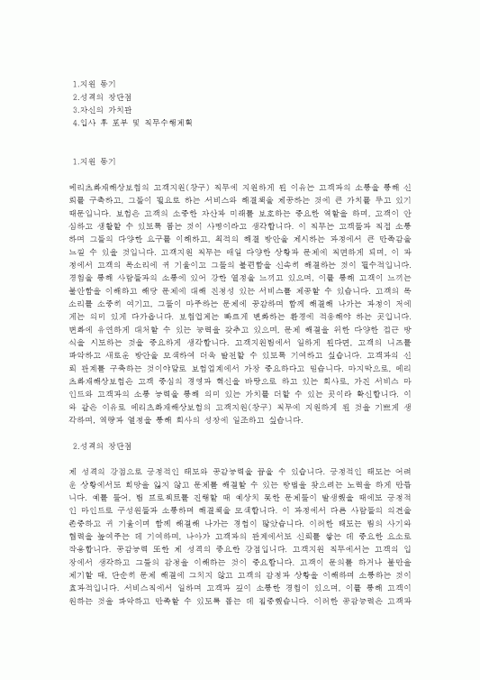 메리츠화재해상보험 고객지원(창구) 직무 BEST 우수 자기소개서 자소서