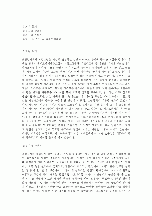메리츠화재해상보험 기업보험총괄_지원파트 직무 BEST 우수 자기소개서 자소서