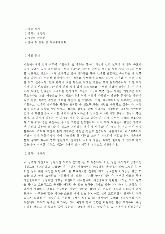 메조미디어 인사 직무 BEST 우수 자기소개서 자소서