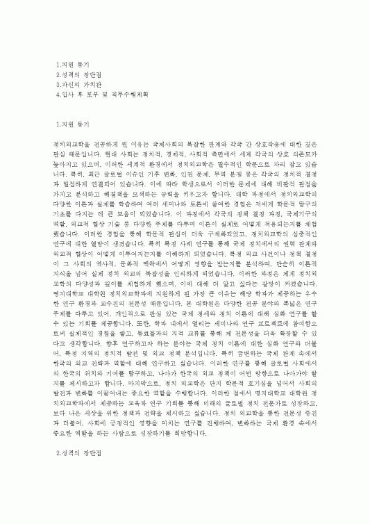 명지대학교 대학원 정치외교학과 학업계획서 BEST 우수