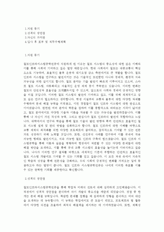 국립한국교통대학교 철도인프라시스템공학전공 학업계획서 BEST 우수