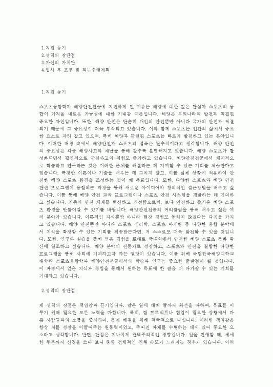국립한국해양대학교 대학원 스포츠융합학과해양안전전공 학업계획서 BEST 우수