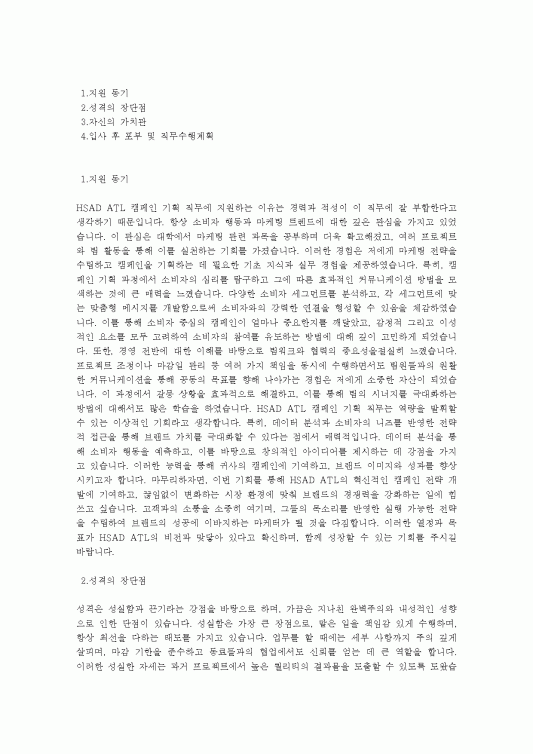 HSAD ATL 캠페인 기획 직무 BEST 우수 자기소개서 자소서