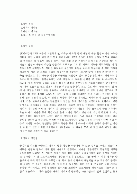 SK케미칼 CAE 직무 BEST 우수 자기소개서 자소서