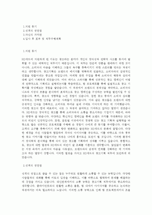HS애드 HS애드-광고기획(AE) 직무 BEST 우수 자기소개서 자소서