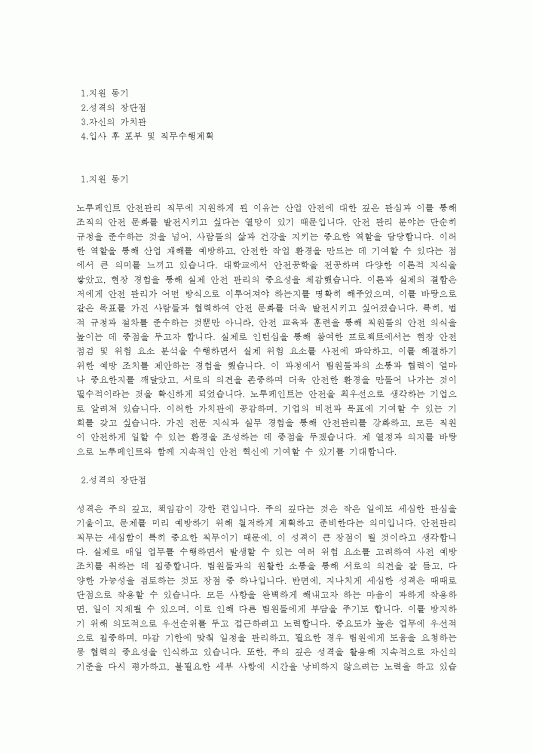 노루페인트 안전관리 직무 BEST 우수 자기소개서 자소서