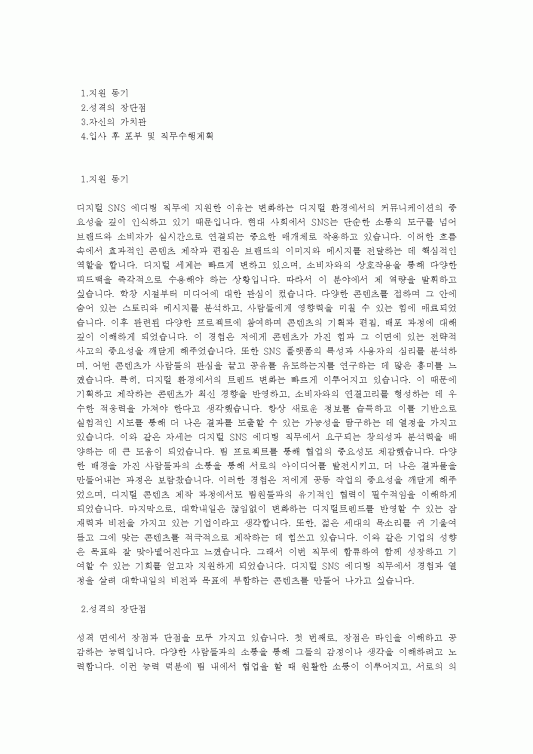 대학내일 [신입]디지털_SNS 에디팅 직무 BEST 우수 자기소개서 자소서