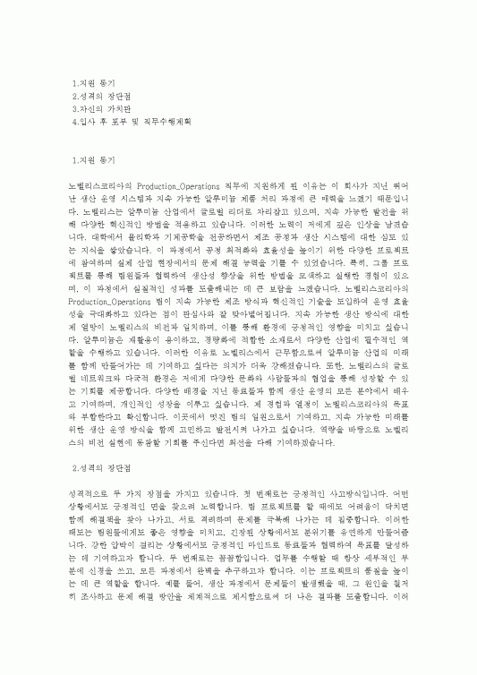 노벨리스코리아 Production_Operations 직무 BEST 우수 자기소개서 자소서